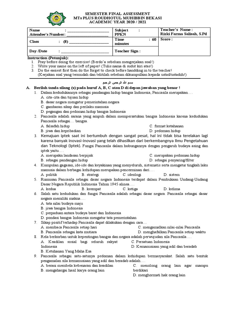 Soal Pas PKN Kelas 8 | PDF