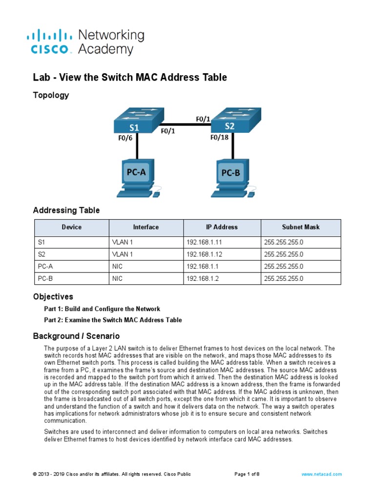 7.3.7 Lab - View The Switch MAC Address Table | Download Free PDF | Network Switch | Computer ...