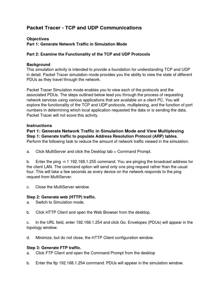 Packet Tracer Tcp And Udp Communications Pdf Transmission Control Protocol Computer Network