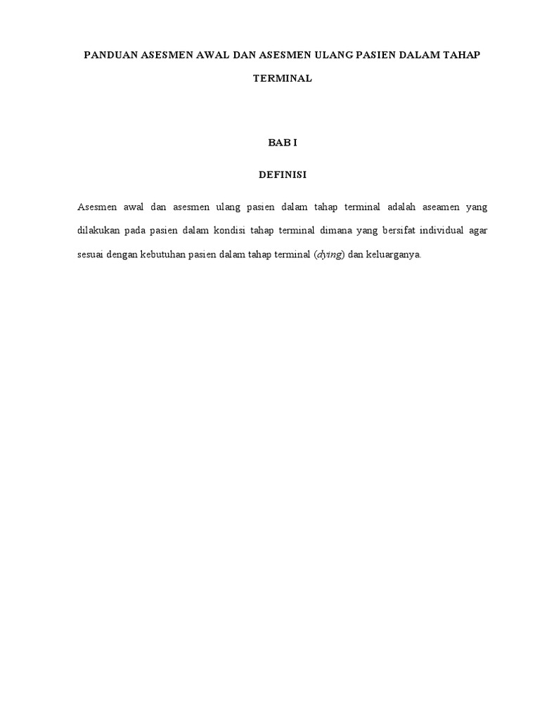 Panduan Asesmen Awal Dan Asesmen Ulang Pasien Dalam Tahap Terminal | PDF