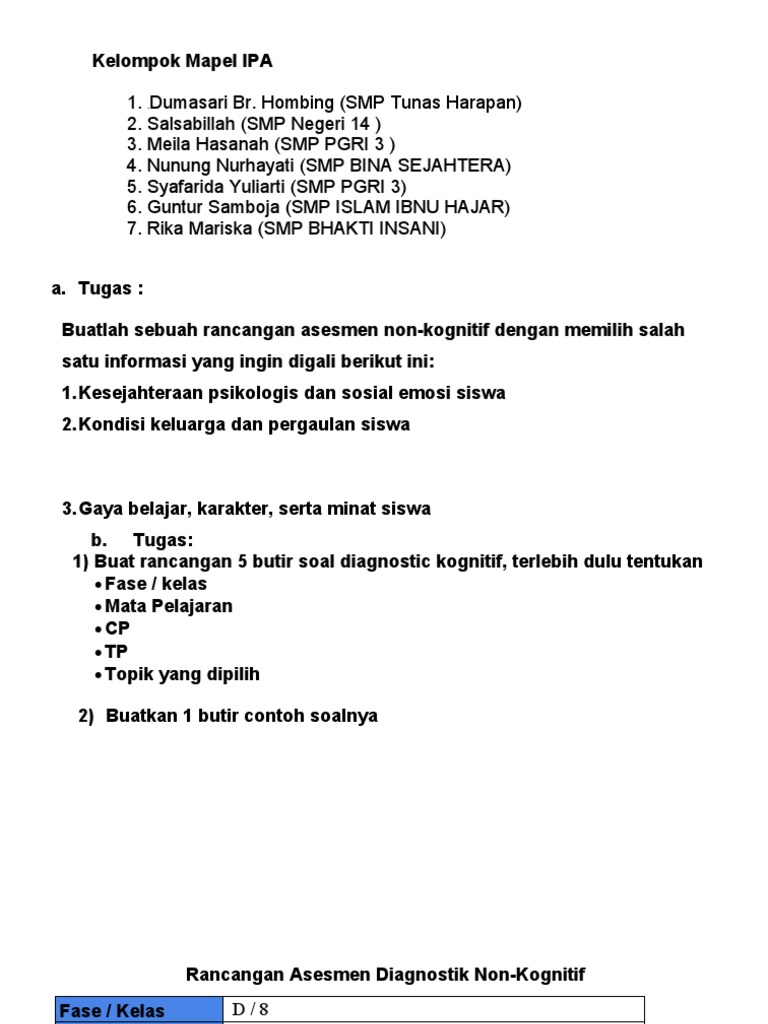 LK Asesmen Diagnostik Non - Kognitif Dan Kognitif Mapel IPA | PDF