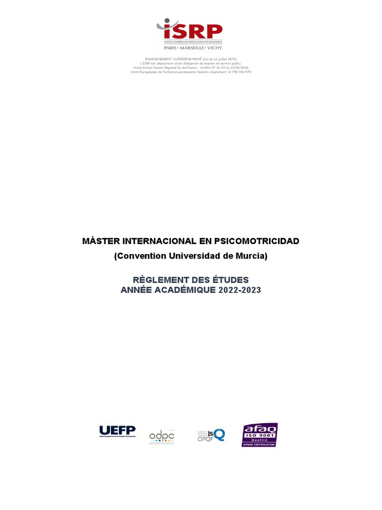 Mip 22-23 Reglement Des Etudes | PDF | Pédagogie | Master (diplôme ou grade universitaire)