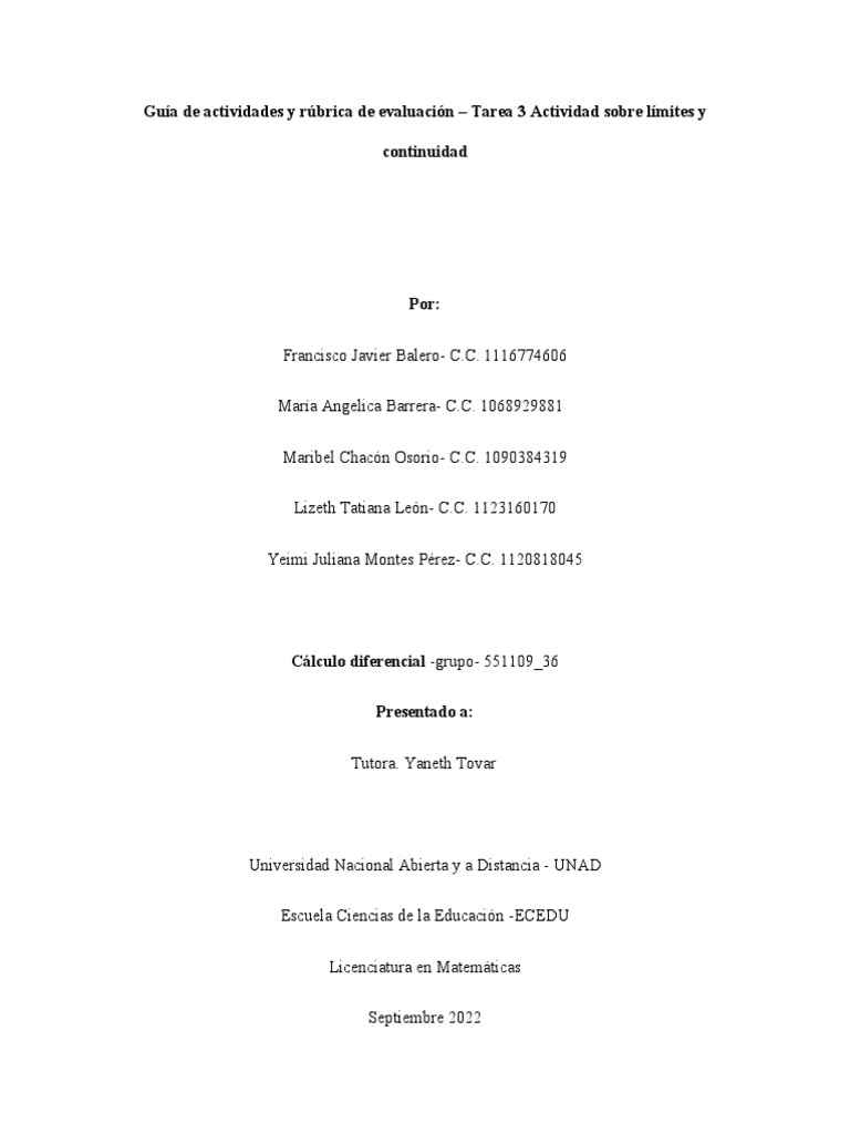 Tarea 3 Actividad Sobre Límites y Continuidad 551109 - 36 | PDF