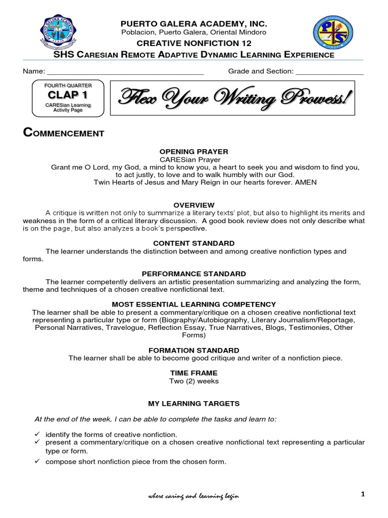 Creative Nonfiction 12 q4 Clap 1 | PDF