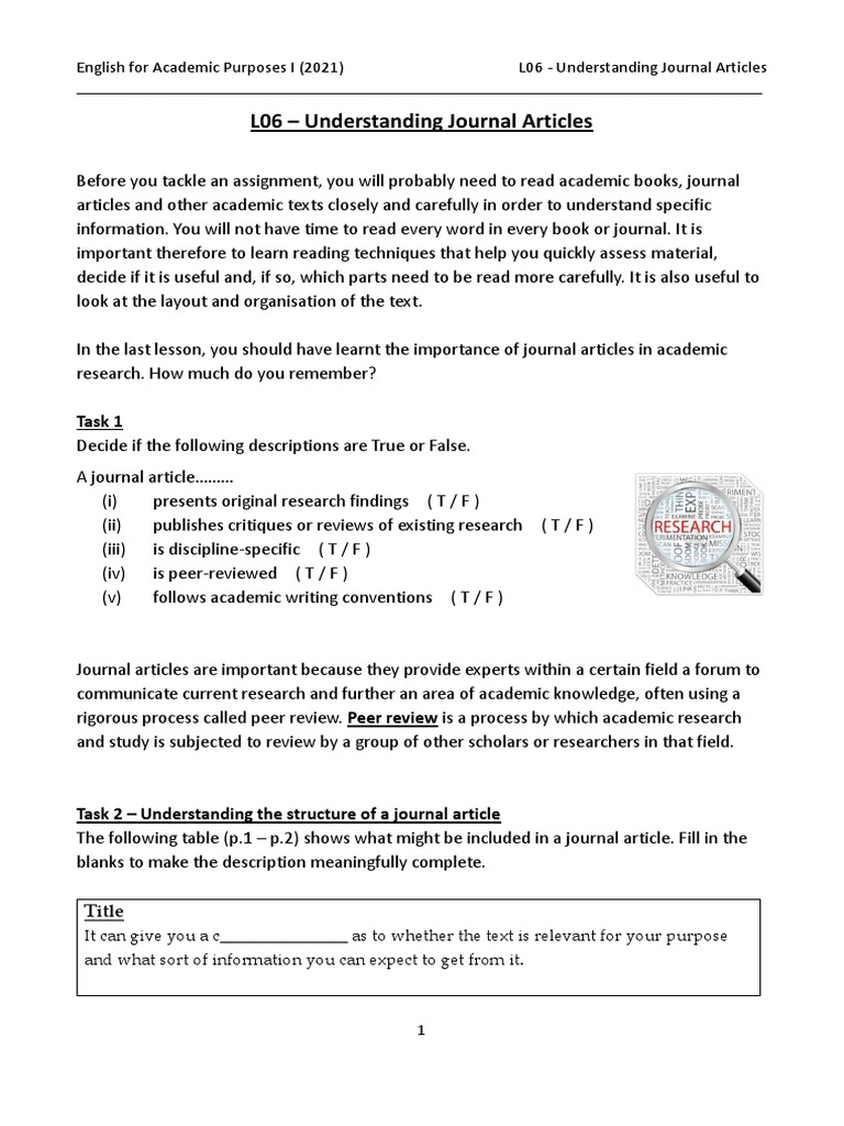 L06 Understanding Journal Articles | PDF | Academic Journal | Abstract ...