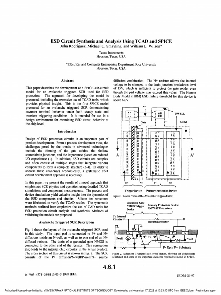 ESD Circuit Synthesis and Analysis Using TCAD and SPICE | PDF | Spice | Bipolar Junction Transistor