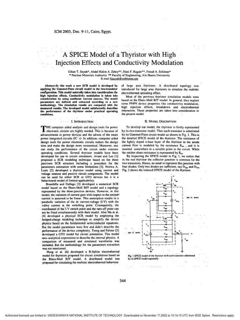 A SPICE Model of A Thyristor With High Injection Effects and ...