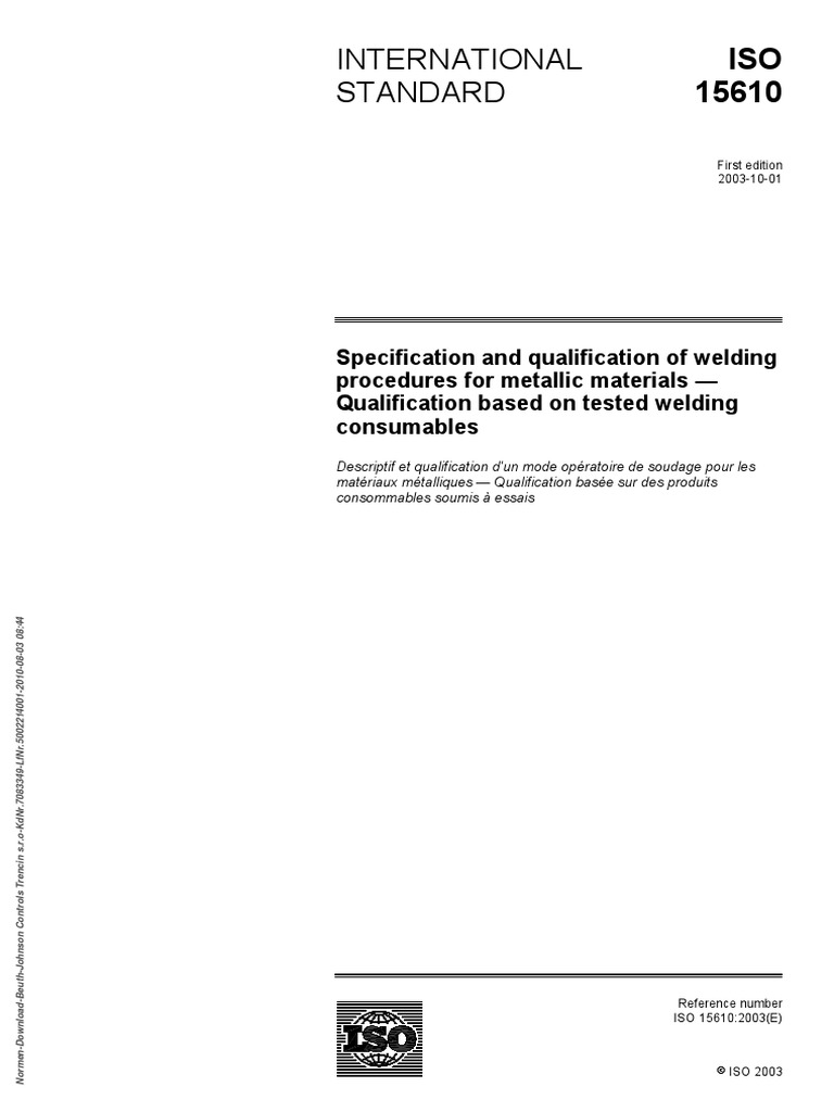 ISO 15610 en 2003-10 | PDF | Welding | Construction