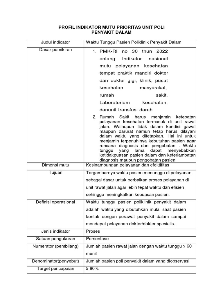 Profil Indicator Mutu Prioritas Penyakit Dalam | PDF