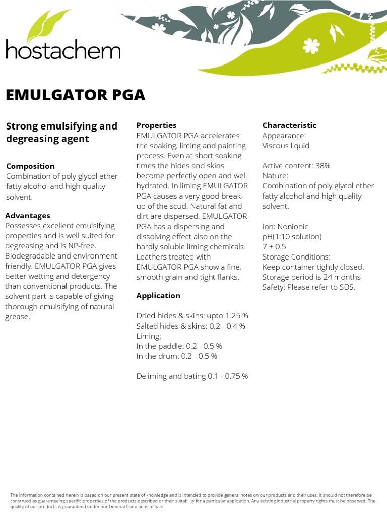 TDS Emulgator Pga Rev 1.2 | Download Free PDF | Emulsion | Solvent