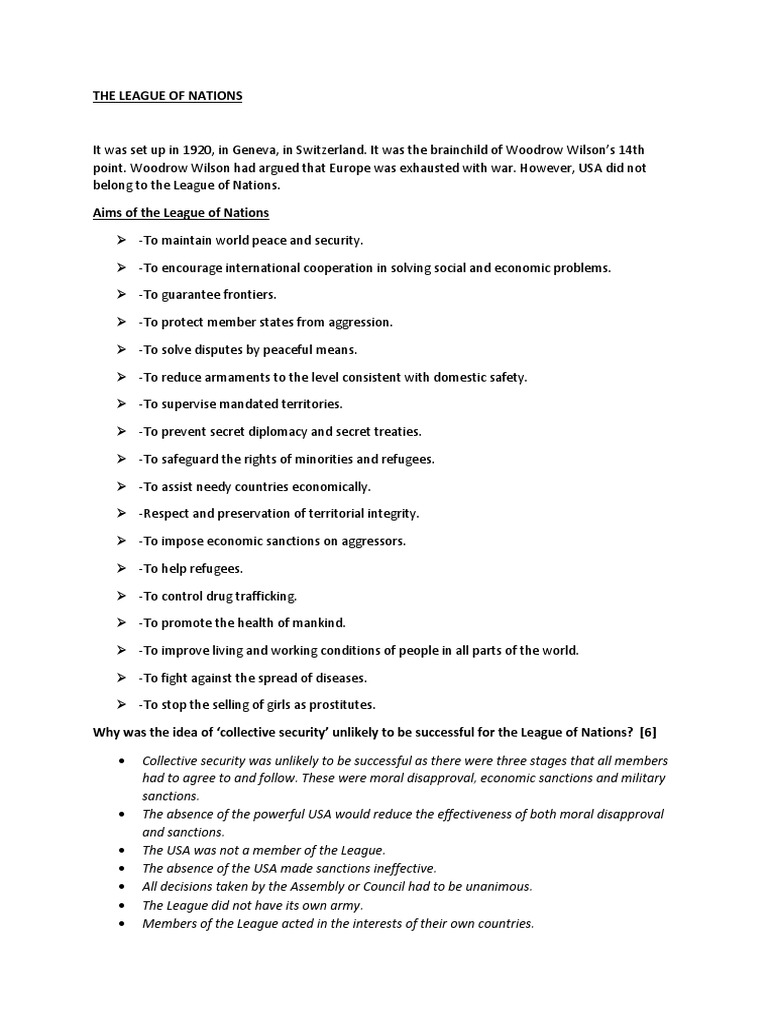 Overview of the League of Nations | PDF | League Of Nations | United ...