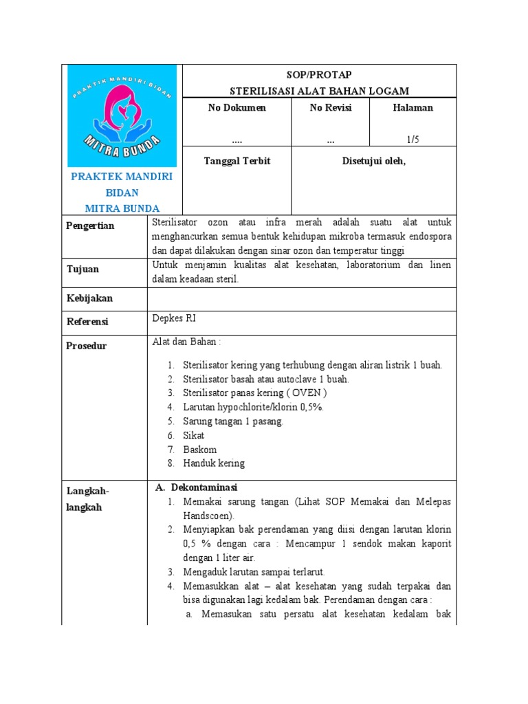 Sop Sterilisasi Alat Bahan Logam PMB | PDF