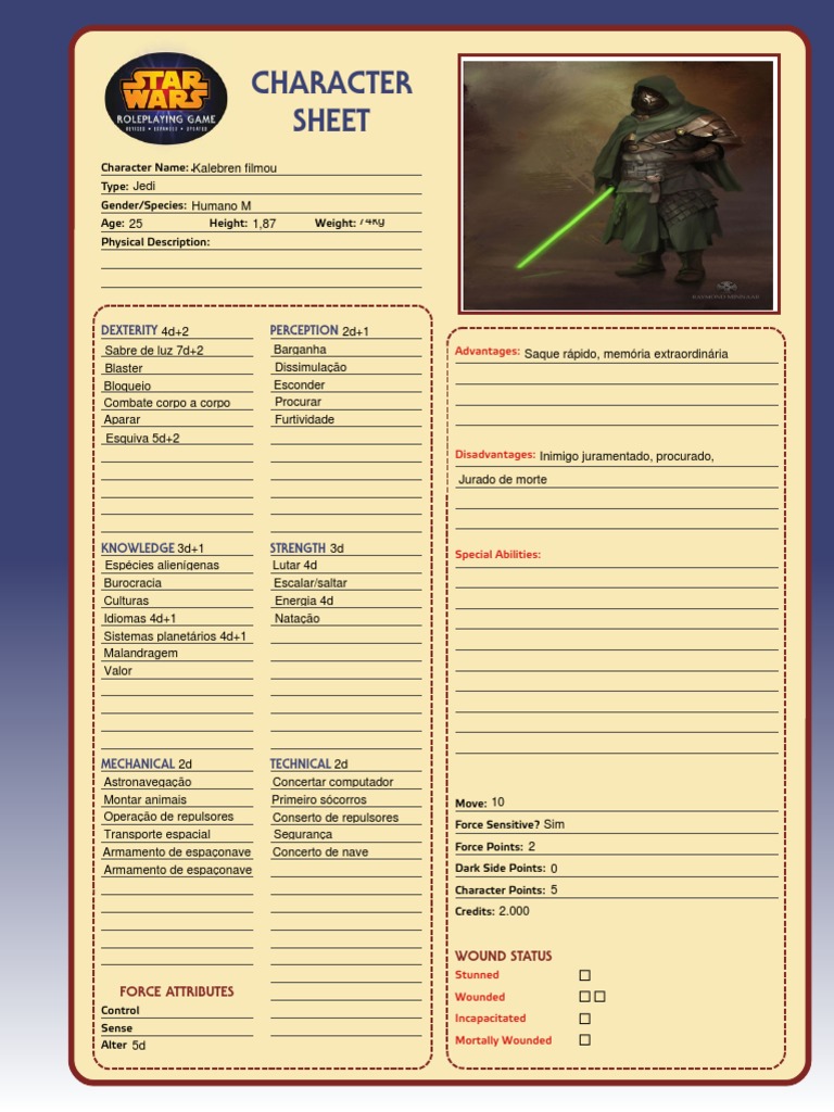 Ficha Stars Wars D6 Editavel 2 | PDF