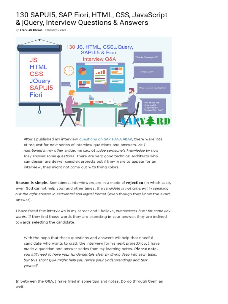 130 SAPUI5, SAP Fiori, HTML, CSS, JavaScript & JQuery, Interview Questions & Answers | PDF