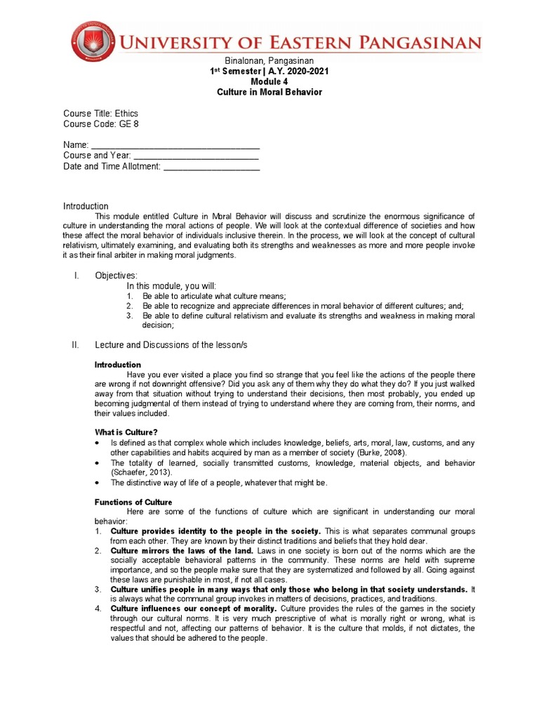 Ethics Module 4 | PDF | Morality | Relativism