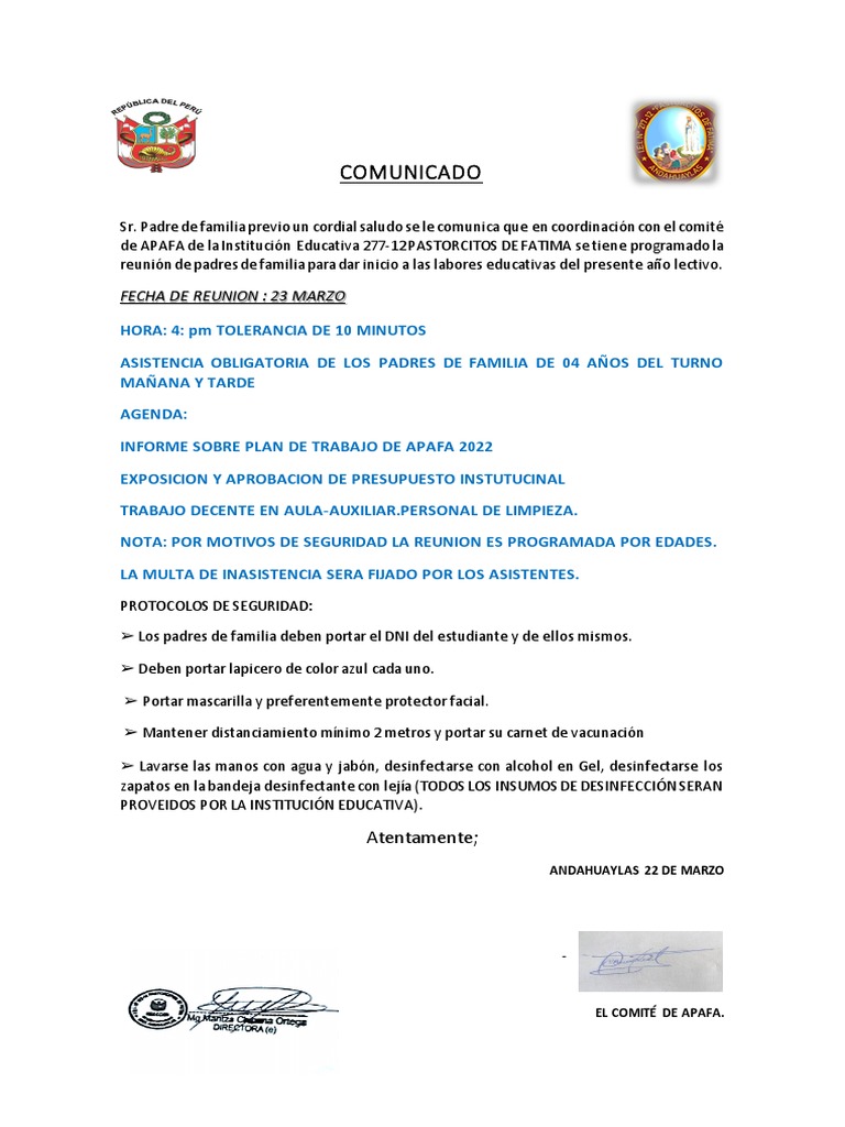 Comunicado Reunion Apafa | PDF