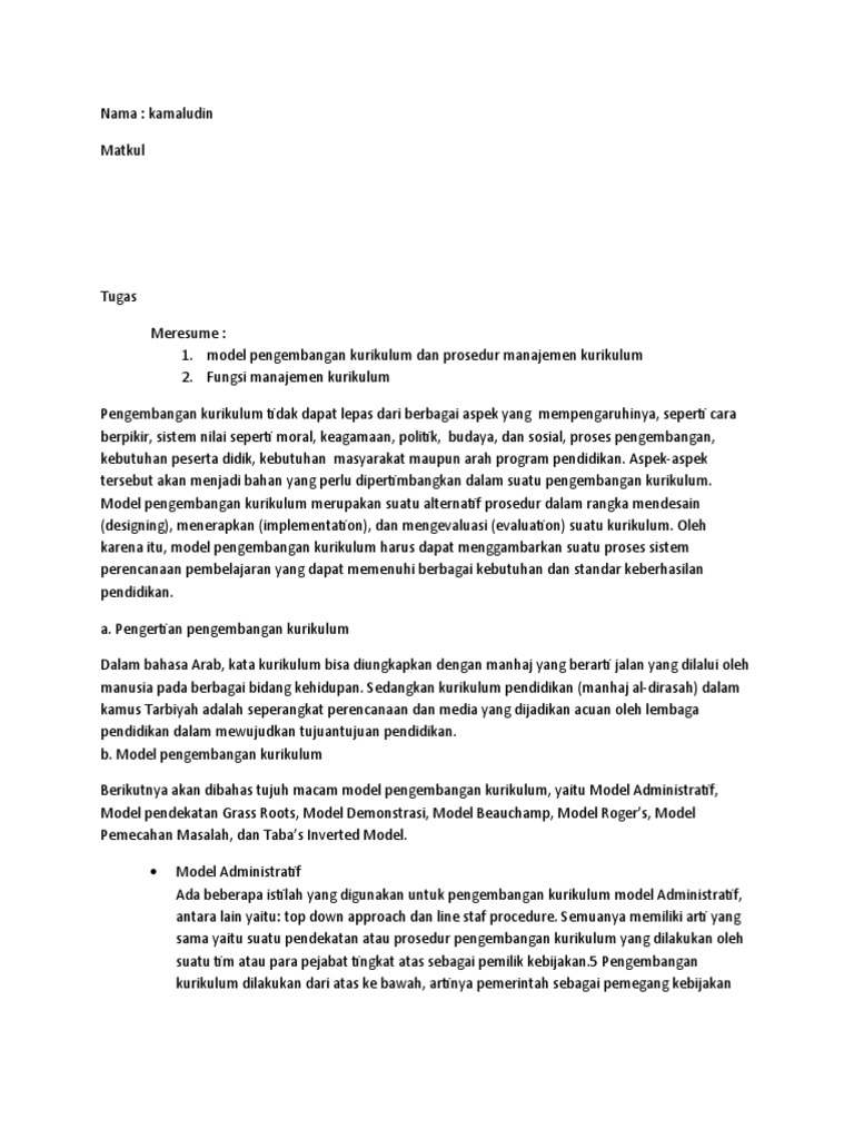 Model & Fungsi Kurikulum | PDF | Karier & Perkembangan | Pengembangan Diri