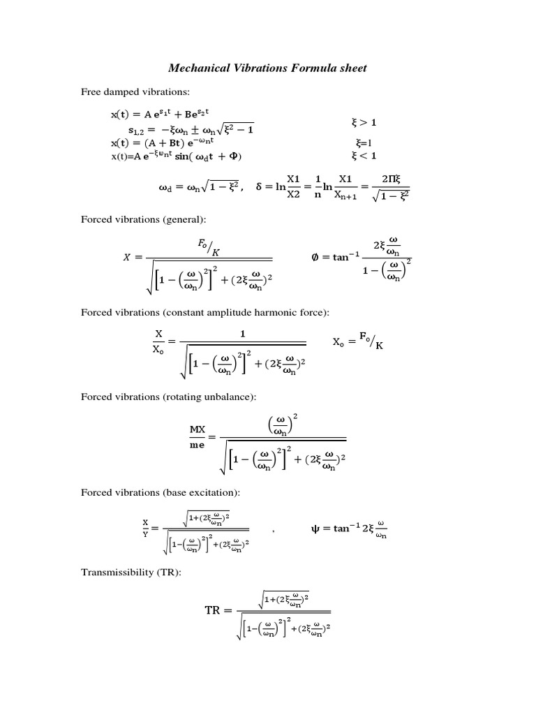 Mechanical Vibrations Formula Sheet | PDF | Periodic Phenomena ...