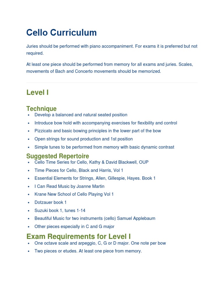 A Comprehensive Cello Curriculum Outlining Technique Requirements and ...