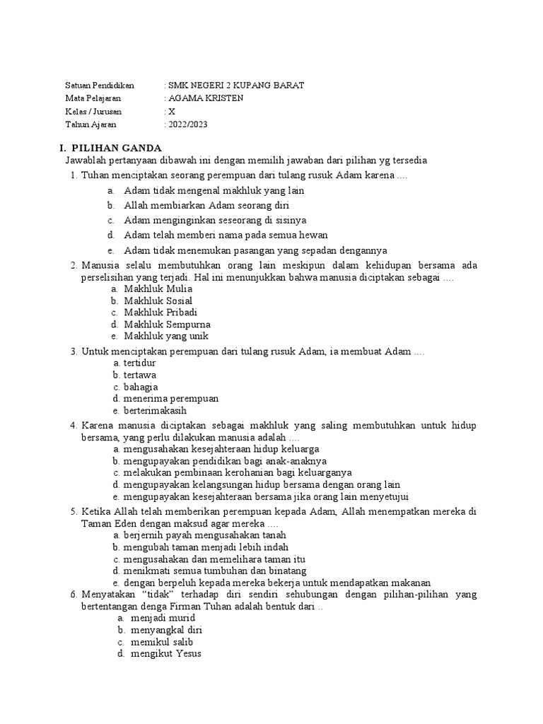 Soal UAS Agama X | PDF