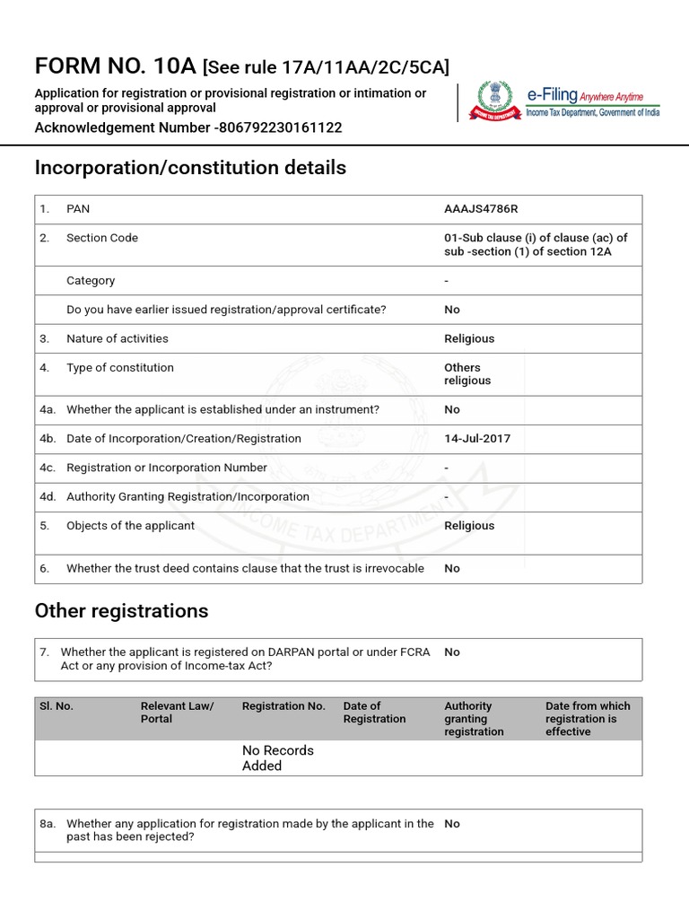 Form 10A - Filed Form | PDF | Trust Law | Taxes