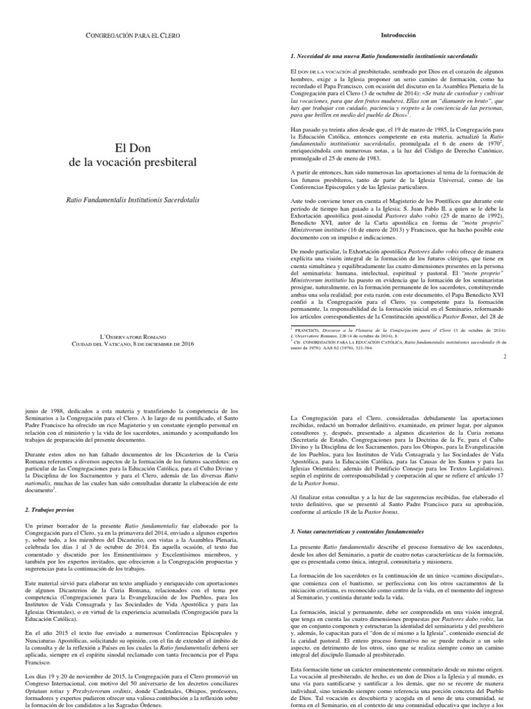 Ratio Fundamentalis Institutionis Sacerdotalis | PDF | Seminario | obispo