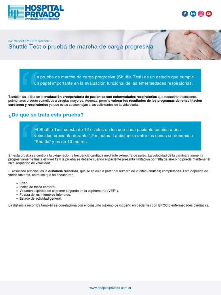 Shuttle Test o Prueba de Marcha de Carga Progresiva | PDF