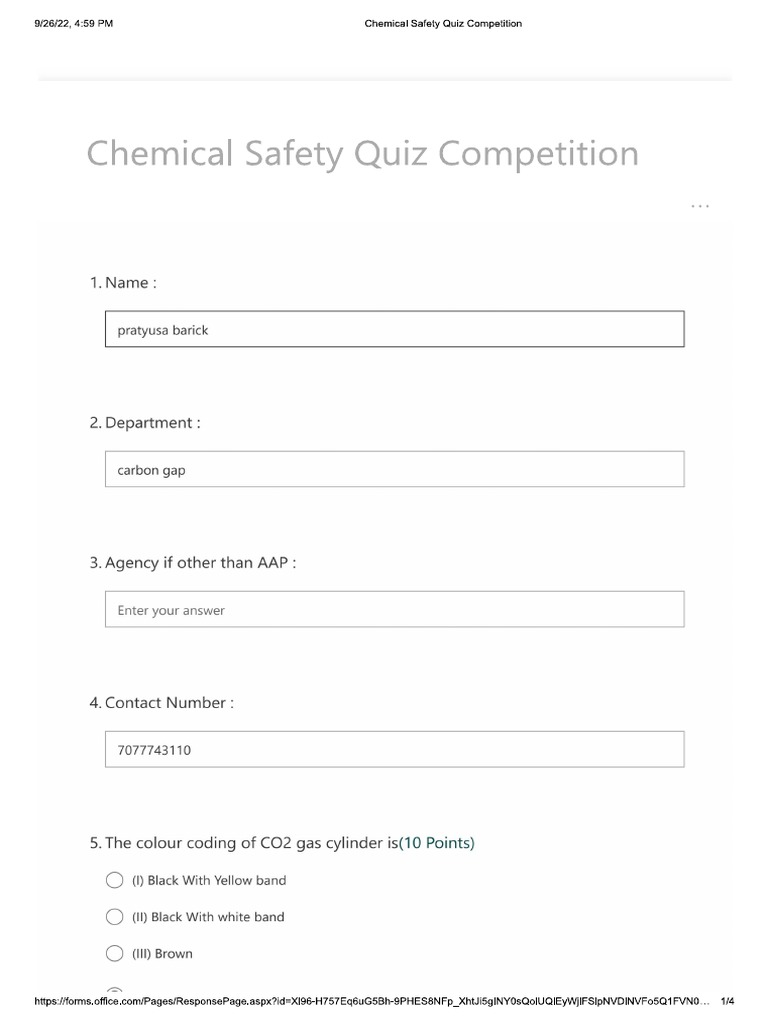 Chemical Safety Quiz | PDF