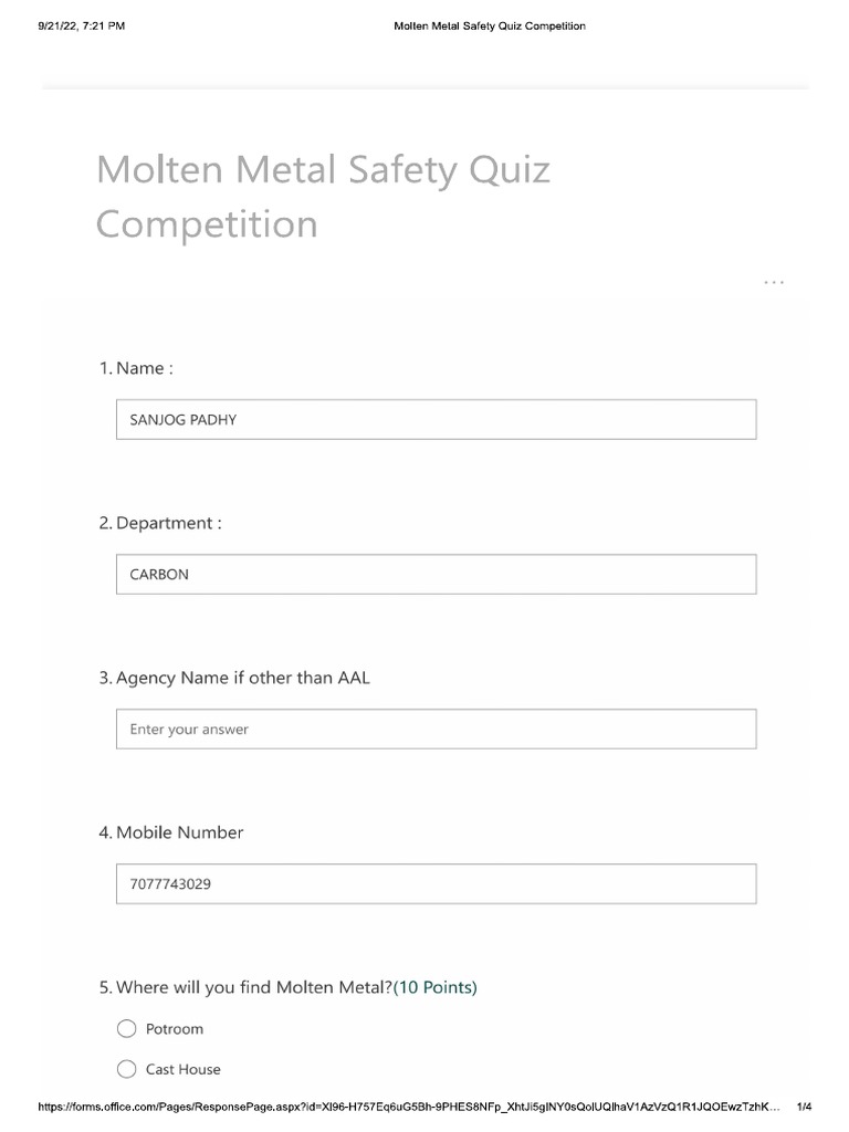 Molten Metal Quiz | PDF