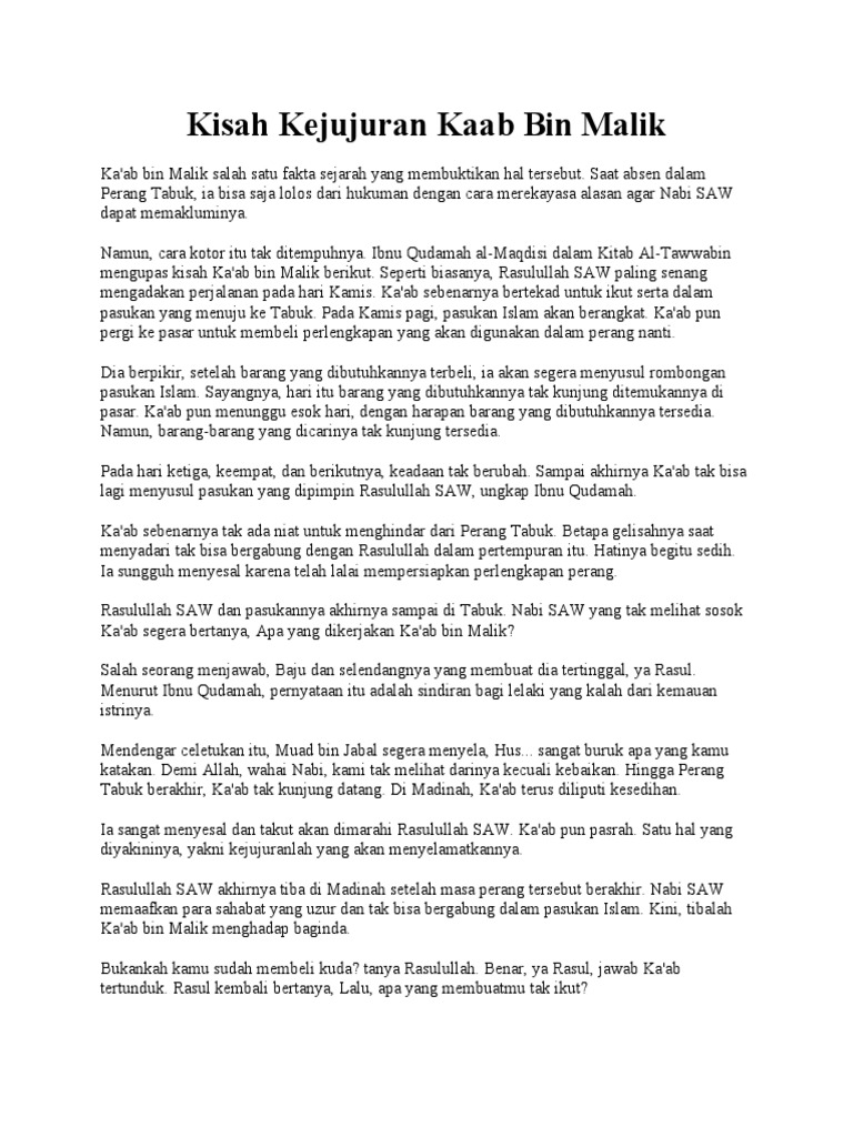 Kejujuran Kaab bin Malik | PDF