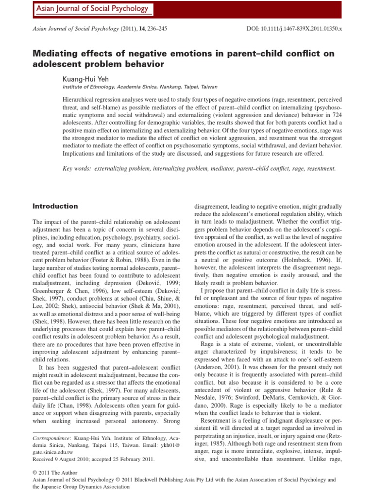 Negative Emotions in Parent-Child Conflict | PDF | Adolescence | Aggression