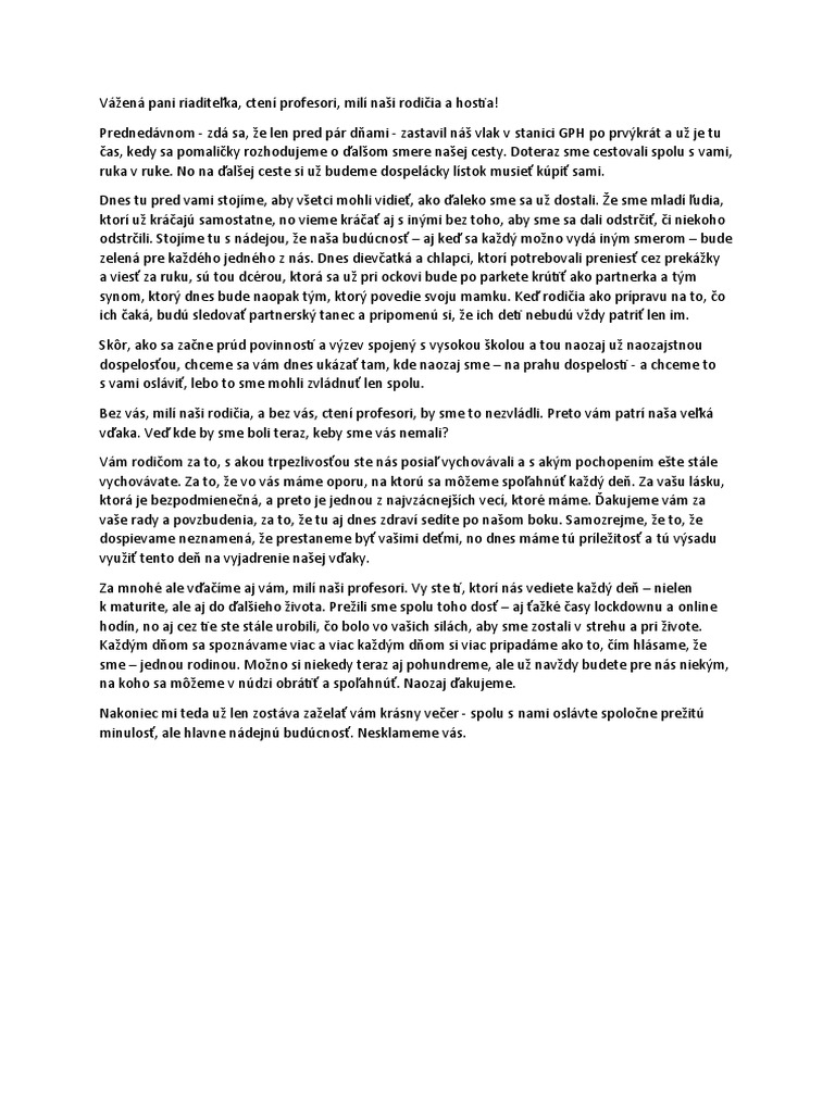 príhovor stužková | PDF