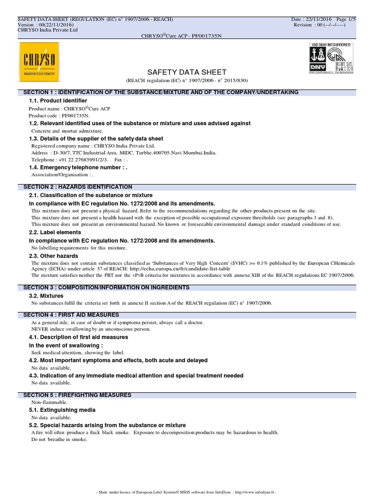 Chryso-Cure-Acp 8435 4632 | PDF | Dangerous Goods | Working Conditions