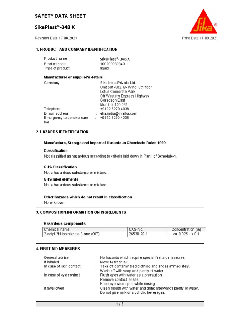 SikaPlast-348 X | PDF | Toxicity | Personal Protective Equipment