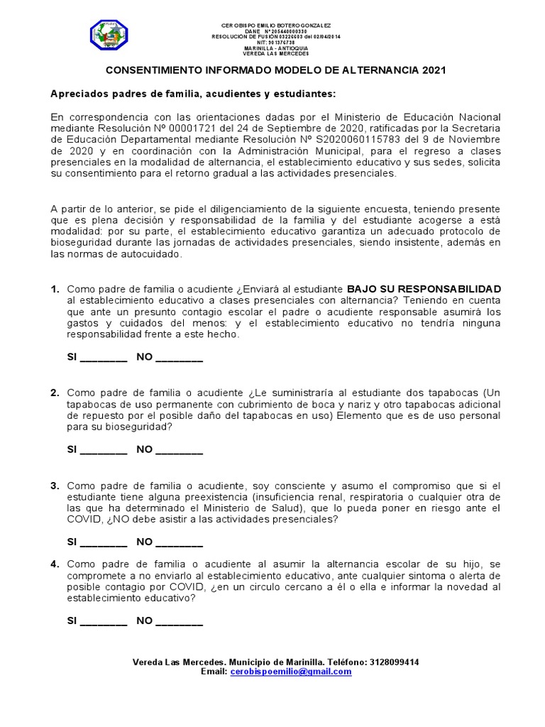 Consentimiento Informado para Padres o Acudientes | PDF
