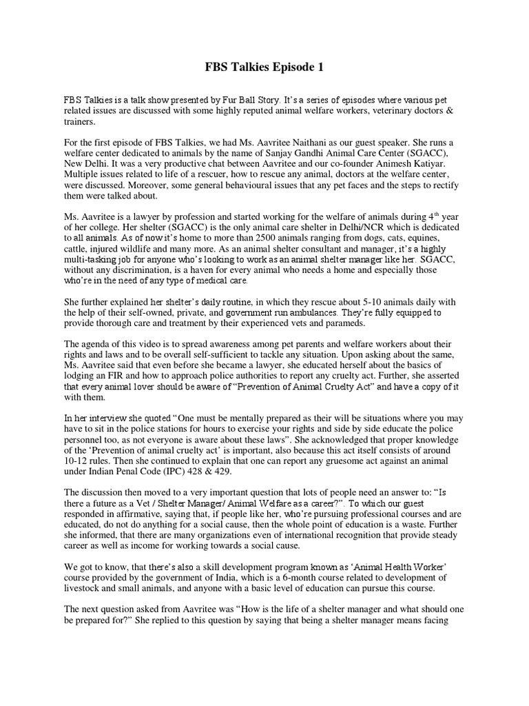 FBS Talkies Episode 1 (Updated) | PDF | Pet | Animal Welfare