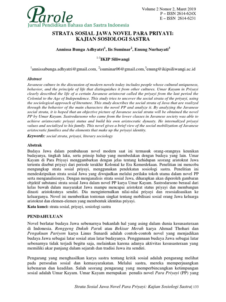 Strata Sosial Jawa Novel para Priyayi Ka | PDF | Java | Indonesia