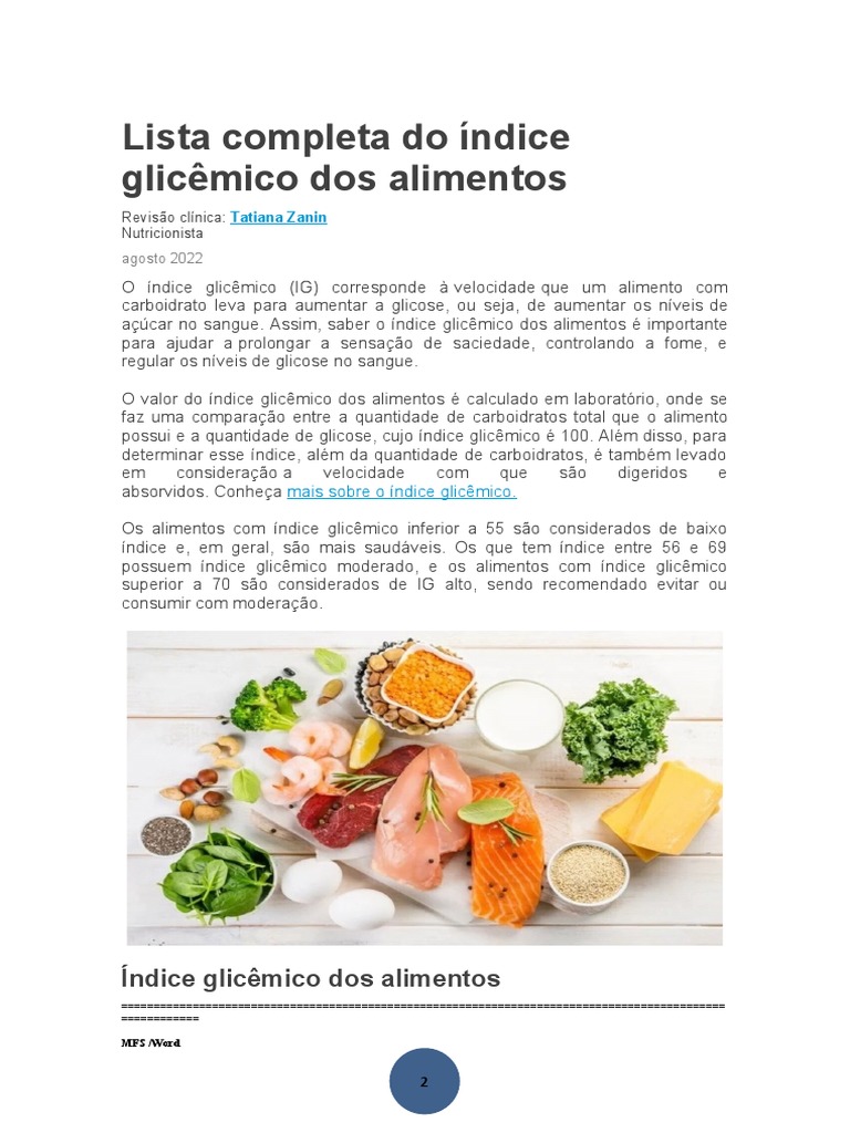 Lista Completa Do Índice Glicêmico Dos Alimentos | PDF | Índice ...