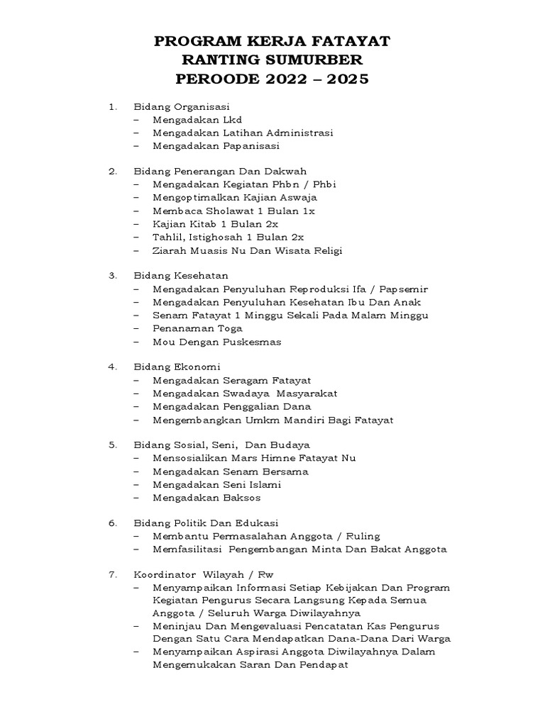 Program Kerja Fatayat | PDF