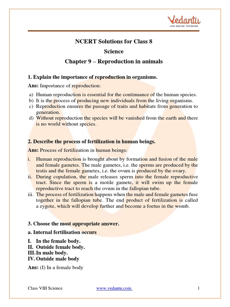 Class 8 - Science - Reproduction in Animals | PDF | Fertilisation ...
