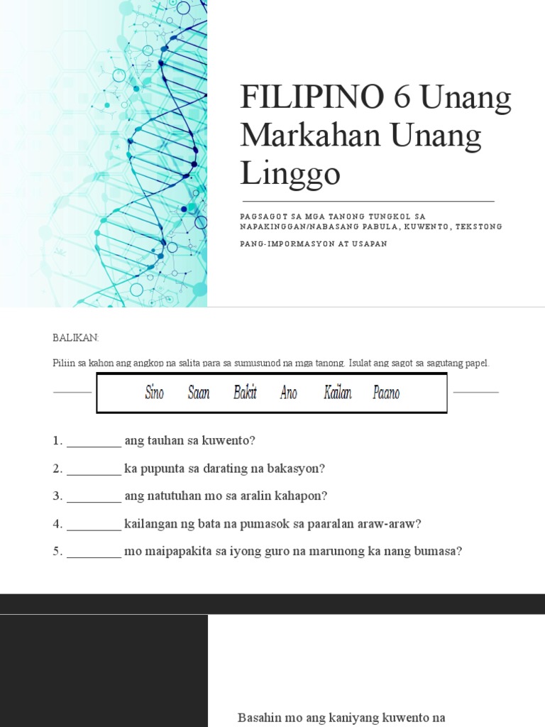 FILIPINO 6 Unang Markahan Unang Linggo | PDF