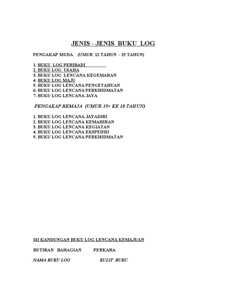 Jenis Buku Log Pengakap Muda | PDF | Perjalanan | Kajian Bahasa Asing