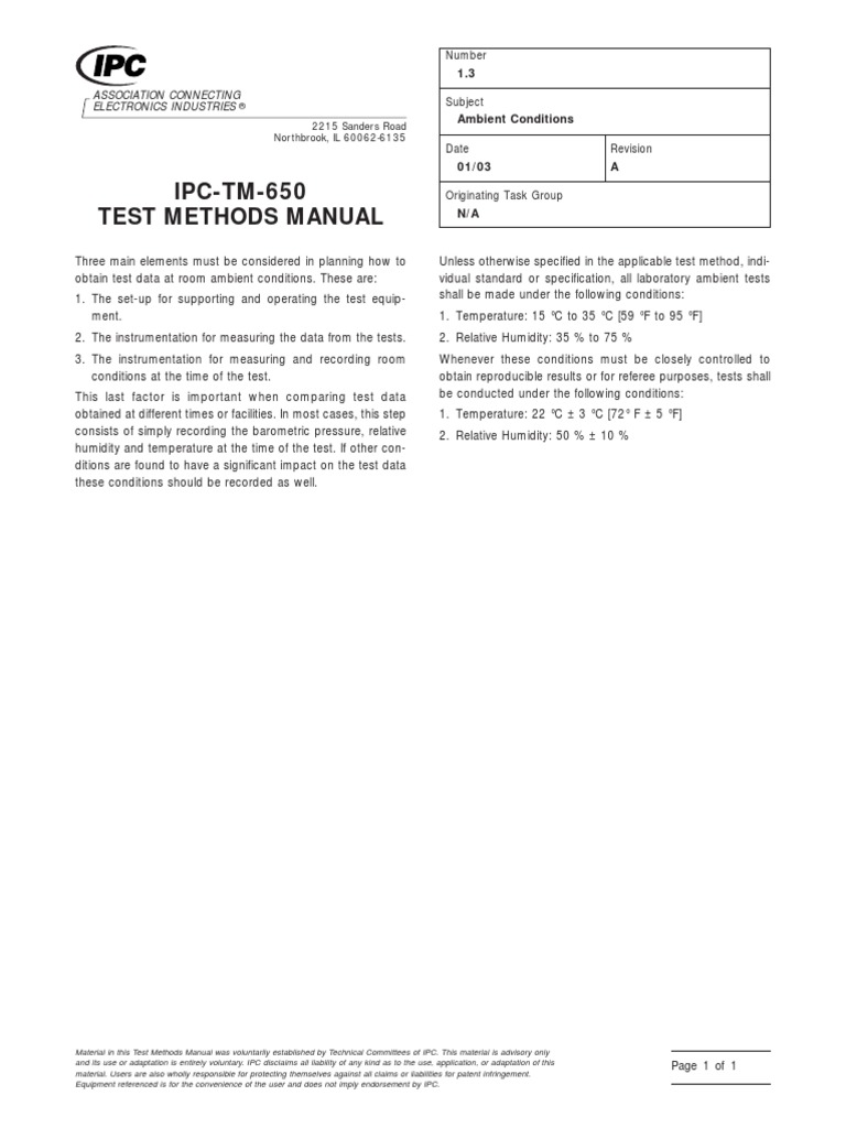 IPC-TM-650 Test Methods Manual: Association Connecting Electronics ...