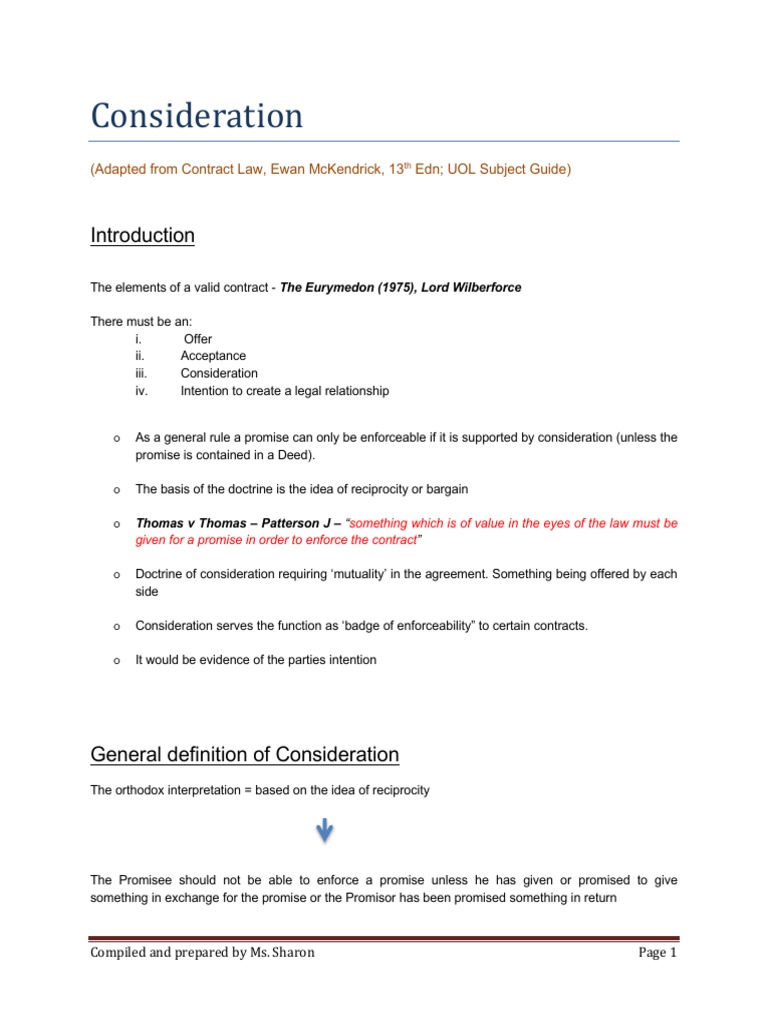 Contract Law - Consideration SC3 | PDF