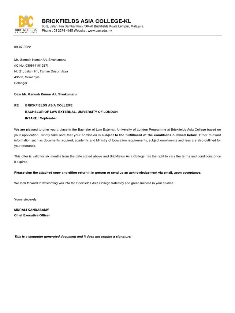 UOL Offer Letter - Letter | PDF | Banks | Cheque