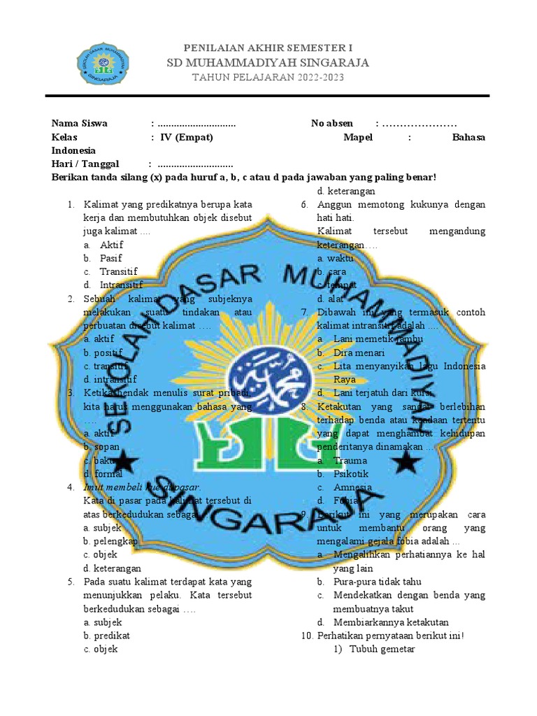 PAS B.INDONESIA Kelas 4 KUMER | PDF | Seni & Disiplin Bahasa