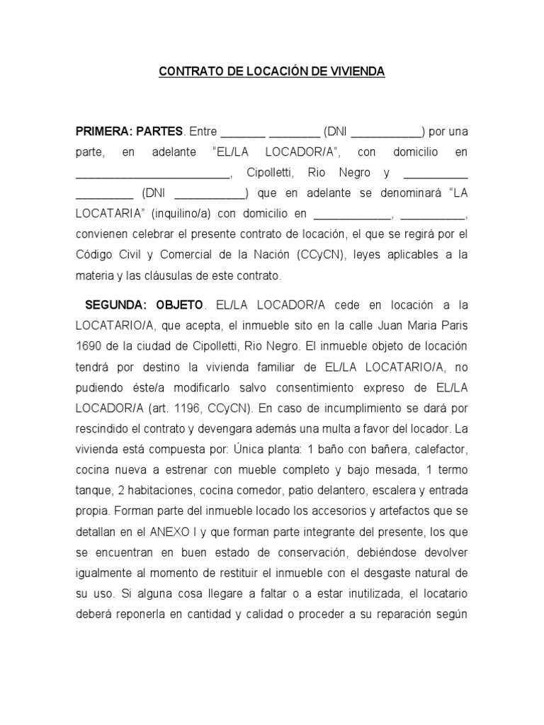 Contrato de Locación de Vivienda | PDF | Finanzas y dinero