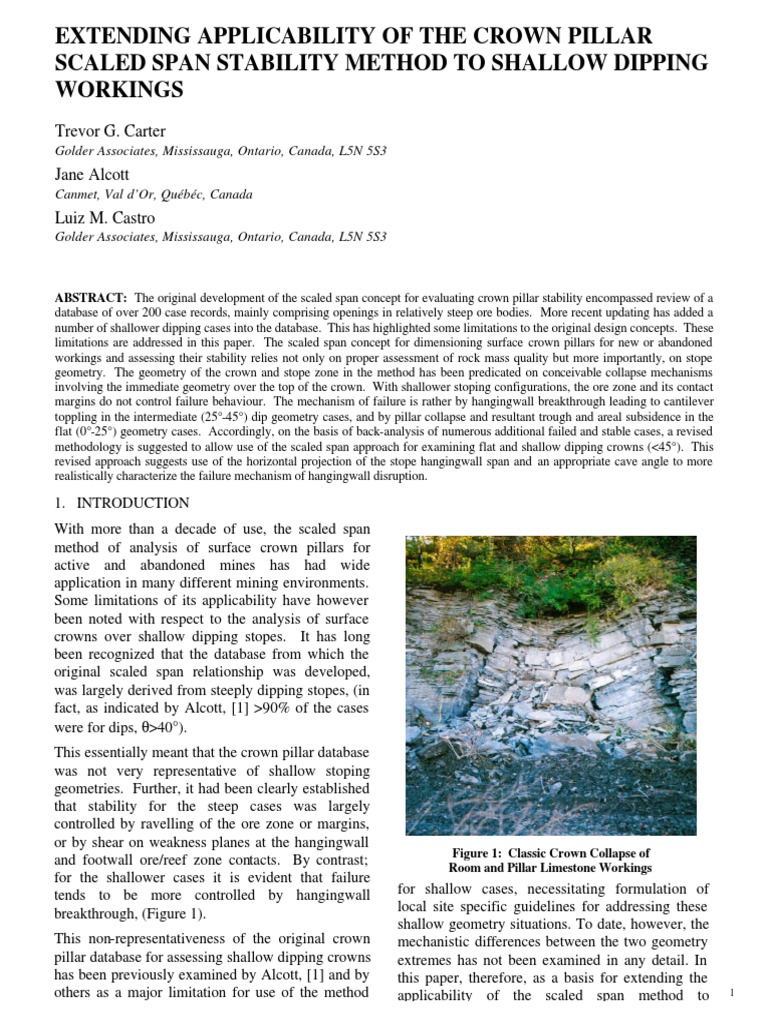 Paper011 CROWN PILLAR SCALED SPAN STABILITY METHOD | PDF | Coal Mining | Angle