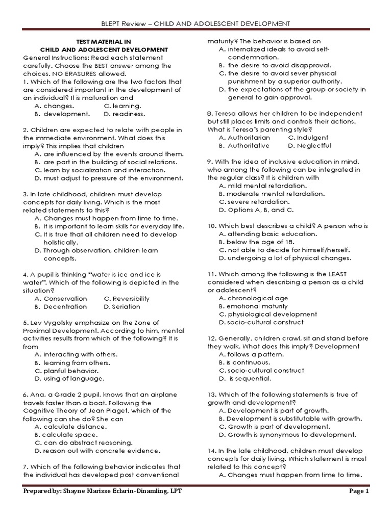 BLEPT Child Development Guide | PDF | Learning | Cognitive Development