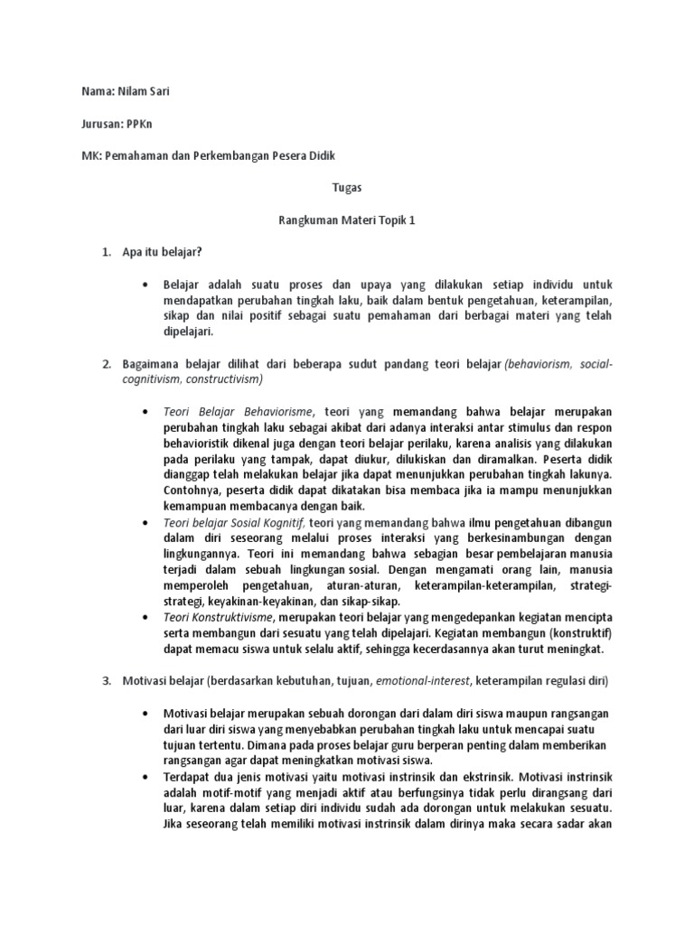 Tugas Rangkuman Topik 1 PPD | PDF